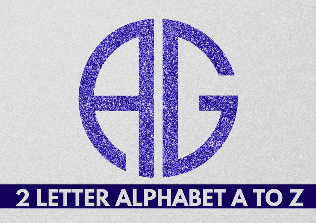 Glitter 2 Letter Blue Circle Letters, Monogram Alphabet A to Z, Wedding ...