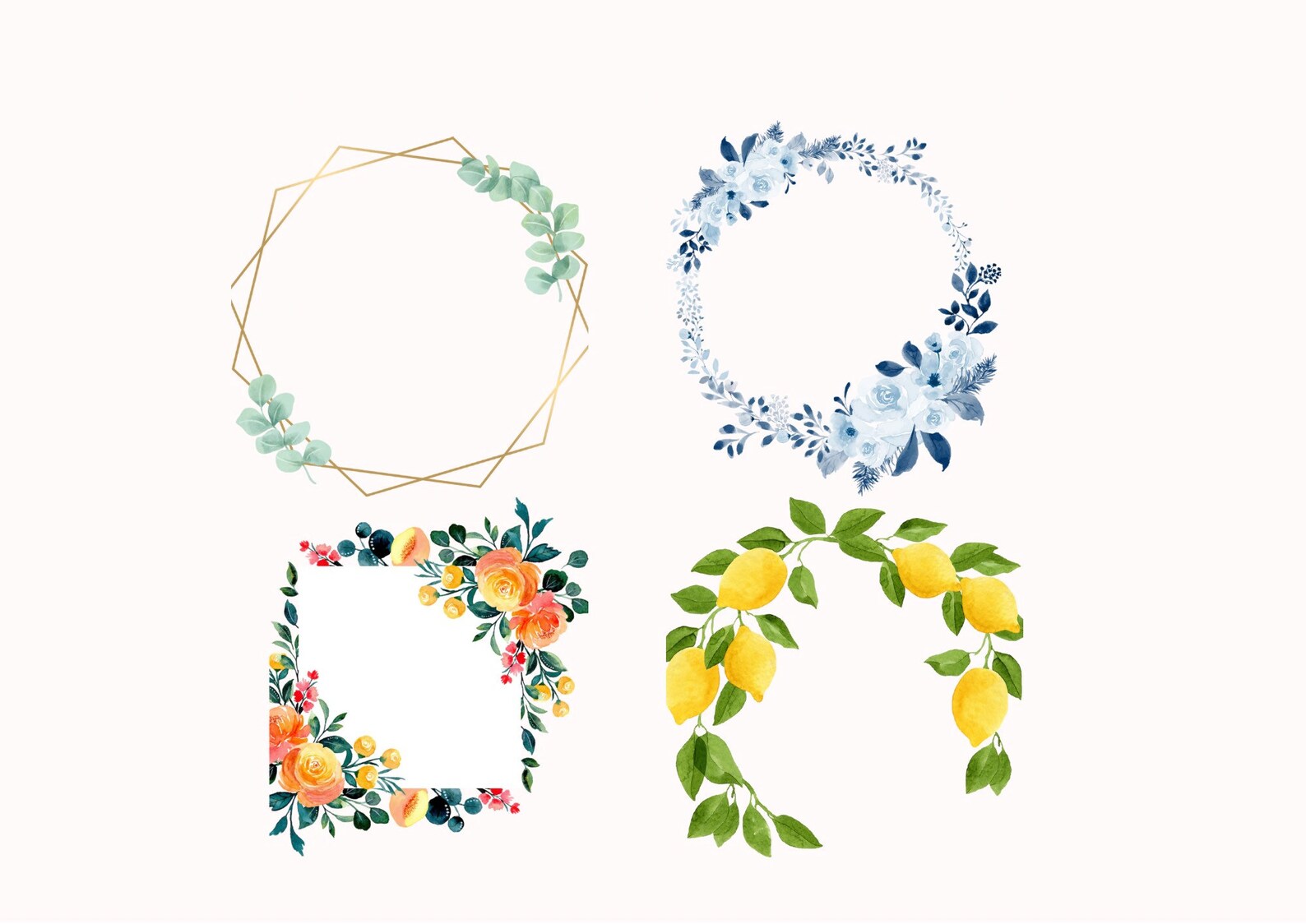 Wreath Png Bundle Wreath Monogram Watercolor Wreath Floral - Etsy