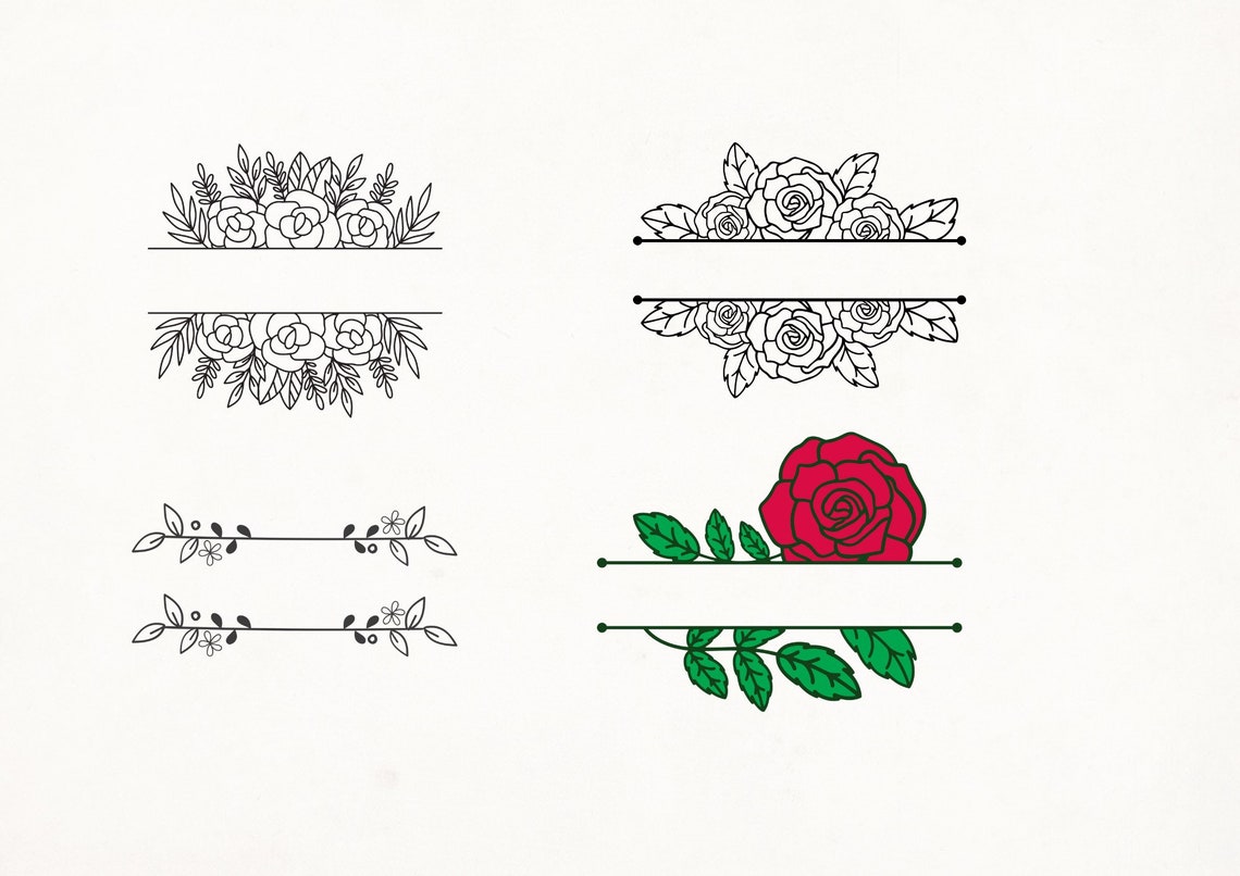 Split Floral Frame Svg Bundle, Floral Edge Svg, Wedding Frame ...