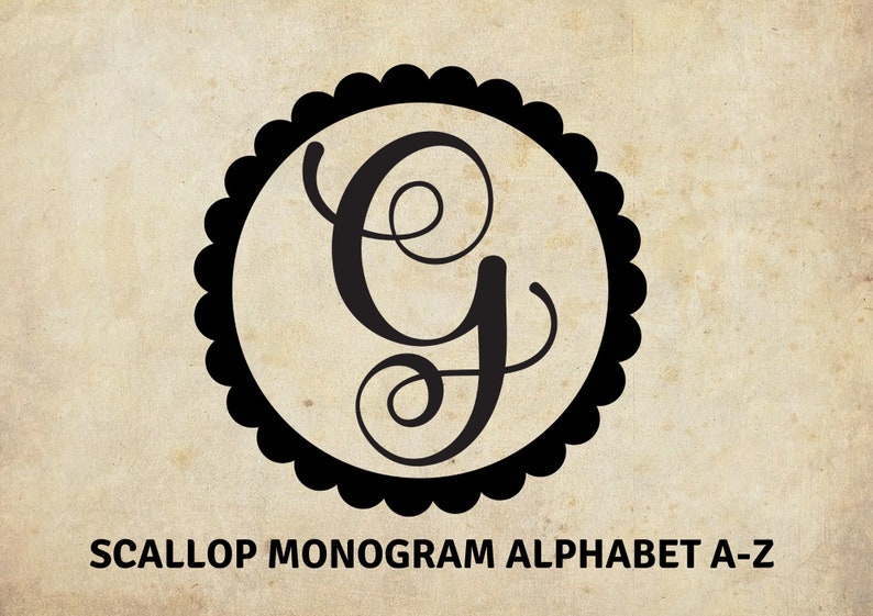 Scallop Monogram Svg, Script Letter Svg With Round Frame, Wreath ...