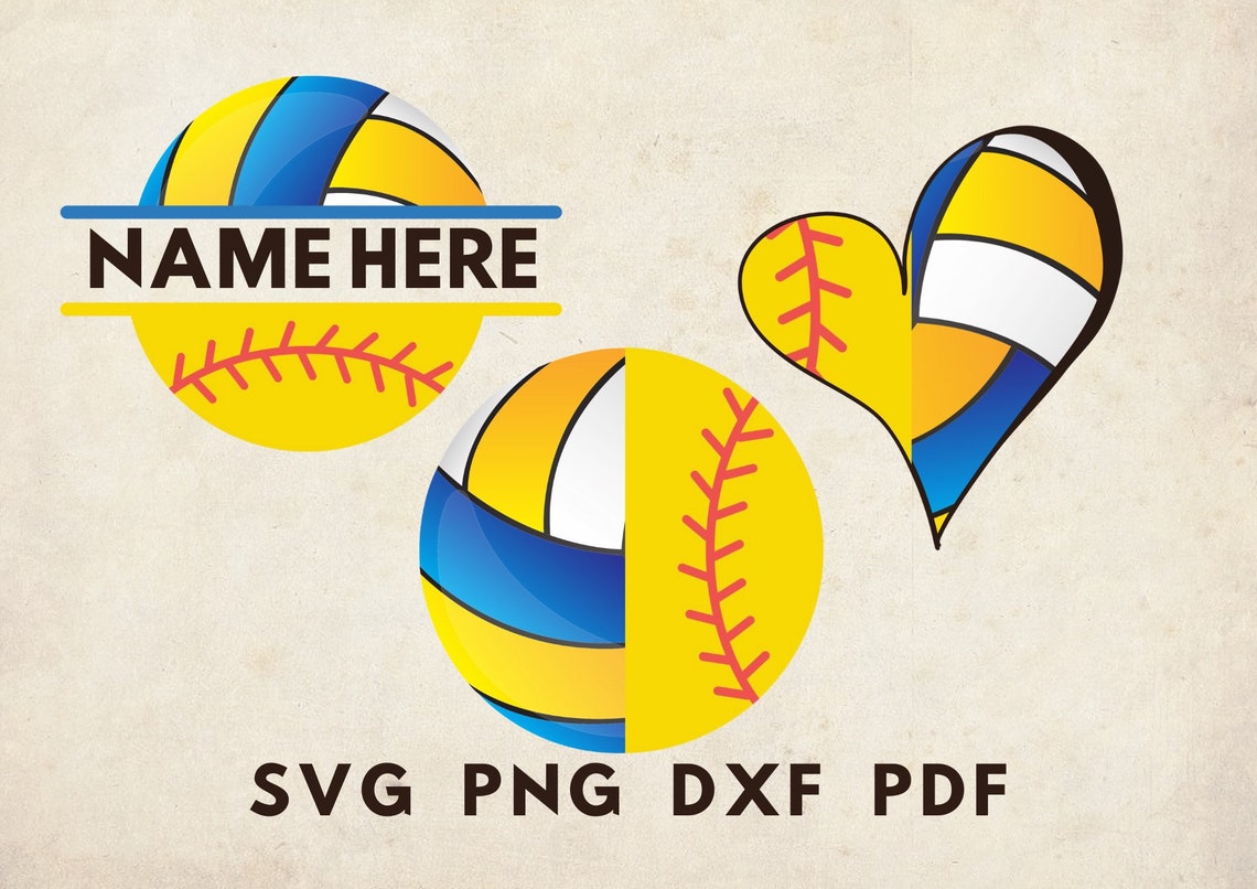 Volleyball and Softball Svg Half Volleyball Half Softball - Etsy