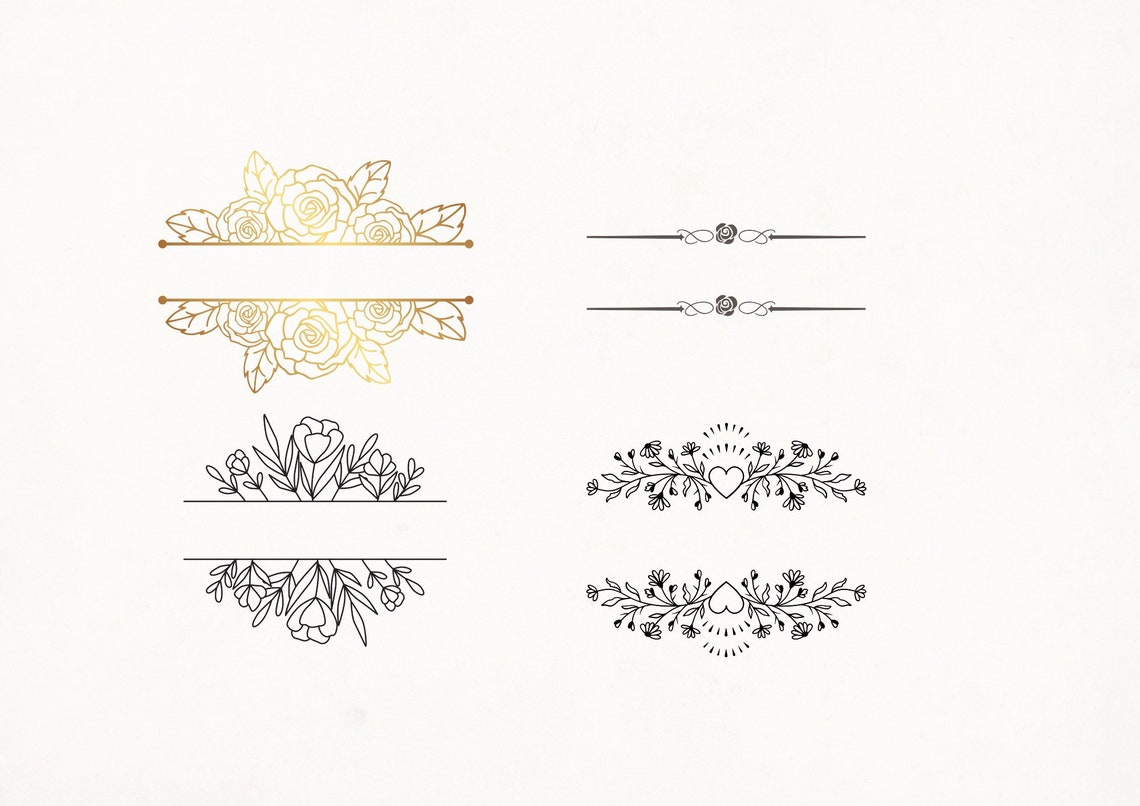 Split Floral Frame Svg Bundle, Floral Edge Svg, Wedding Frame ...