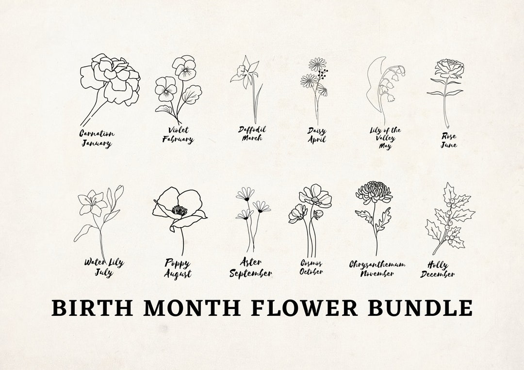 Birth Month Flower Svg, Birth Month Template, Birth Month Stencil ...