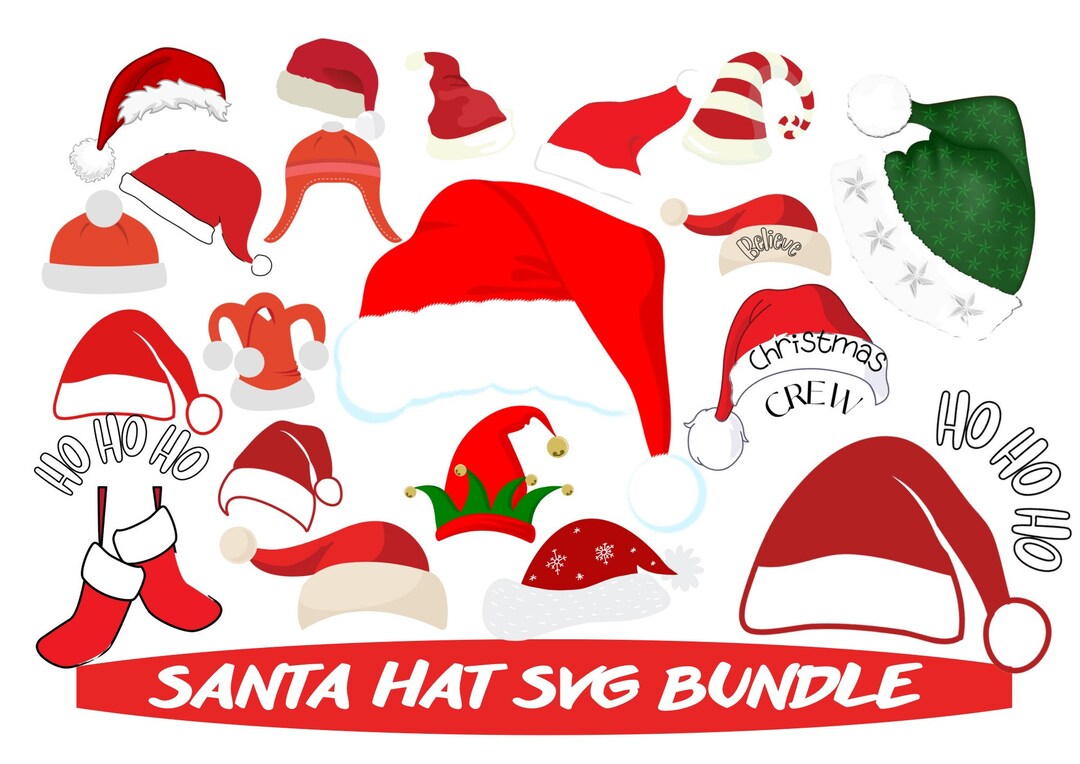 Santa Hat Svg Bundle, Santa Hat Stencil, Santa Hat Template, Christmas ...