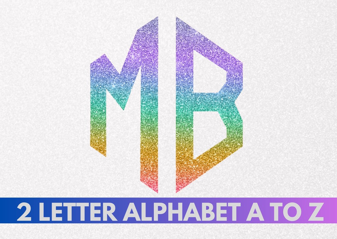 Glitter Rainbow Diamond 2 Letter Monogram, A to Z Alphabet, Shiny ...
