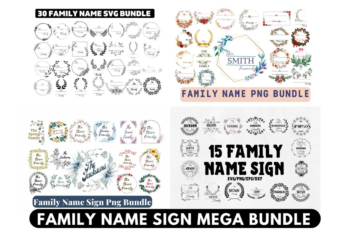 Family Name Sign Mega Bundle, Family Name Template Svg, Last Name Png ...