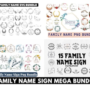 Family Name Sign Mega Bundle, Family Name Template Svg, Last Name Png ...