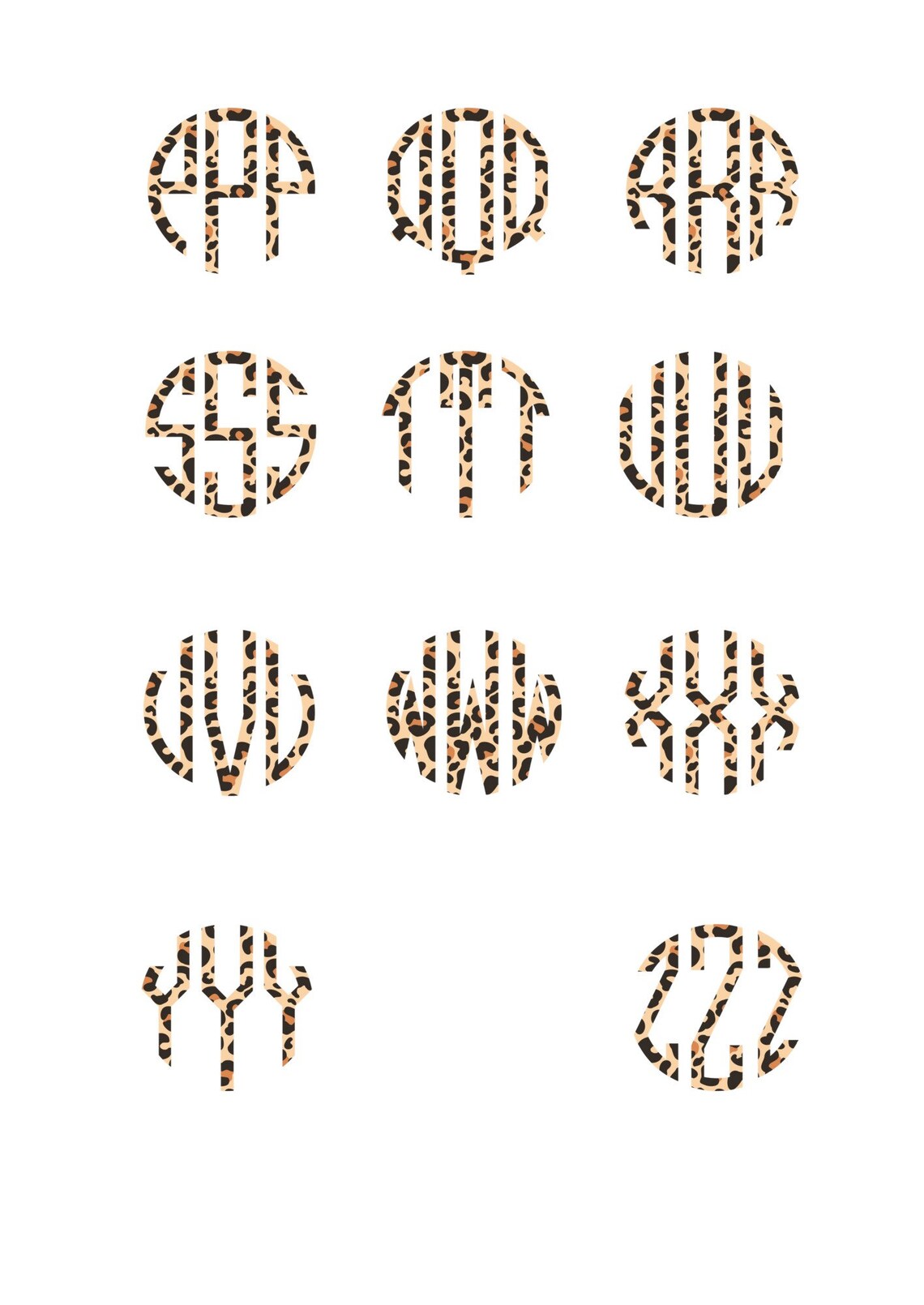 Circle monogram svg Leopard Monogram alphabet 3 letter | Etsy