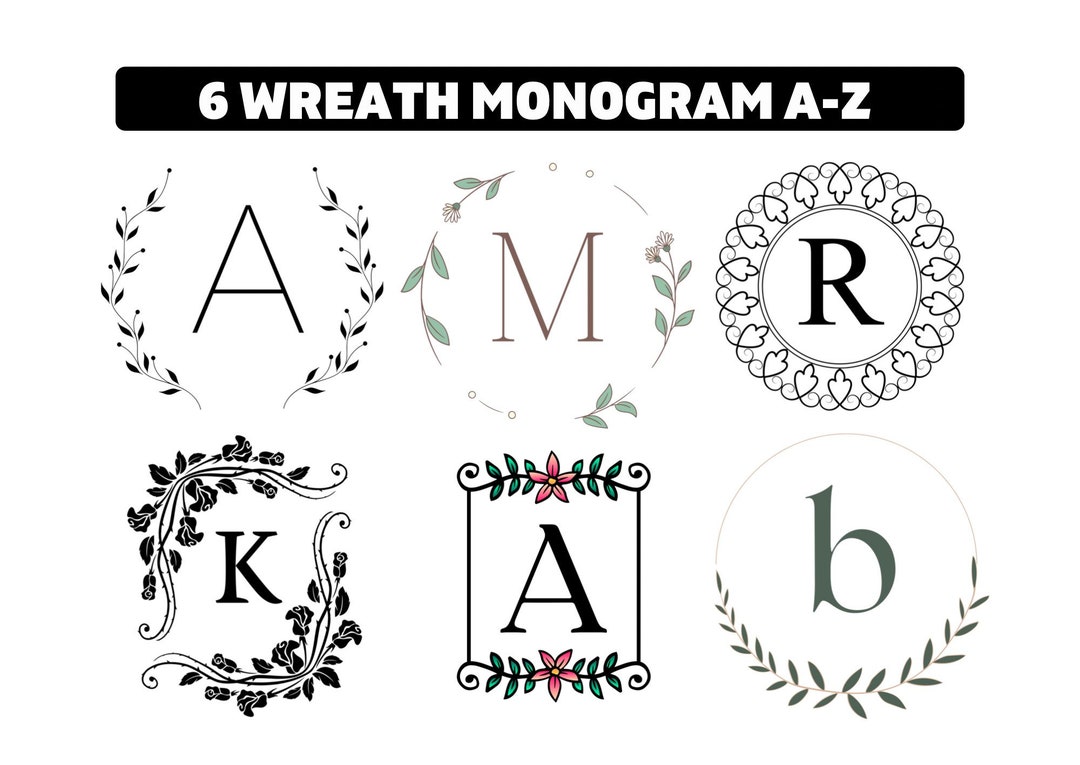 Monogram Svg, Wreath Svg, Monogram With Wreath, Wreath With Initial Svg ...