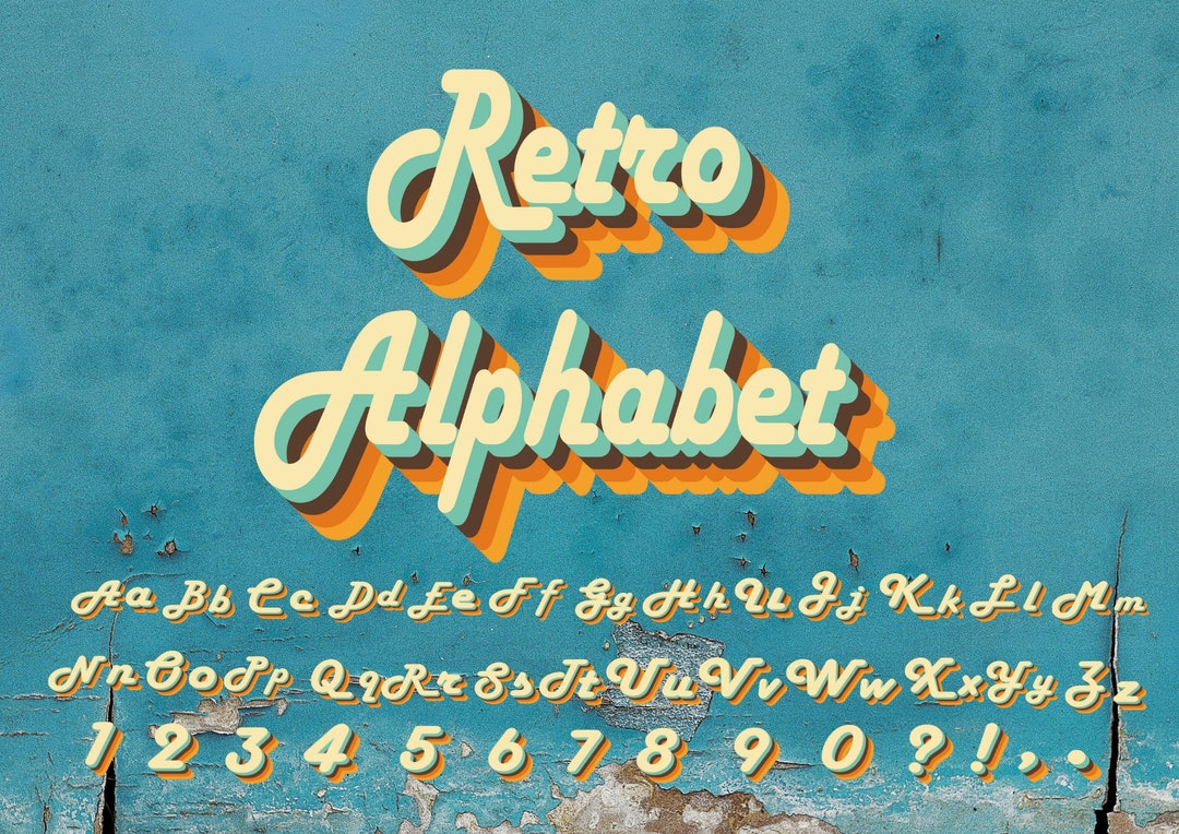 Retro Font, Retro Alphabet, 70s Color Letters, Vintage Letters, Vintage ...