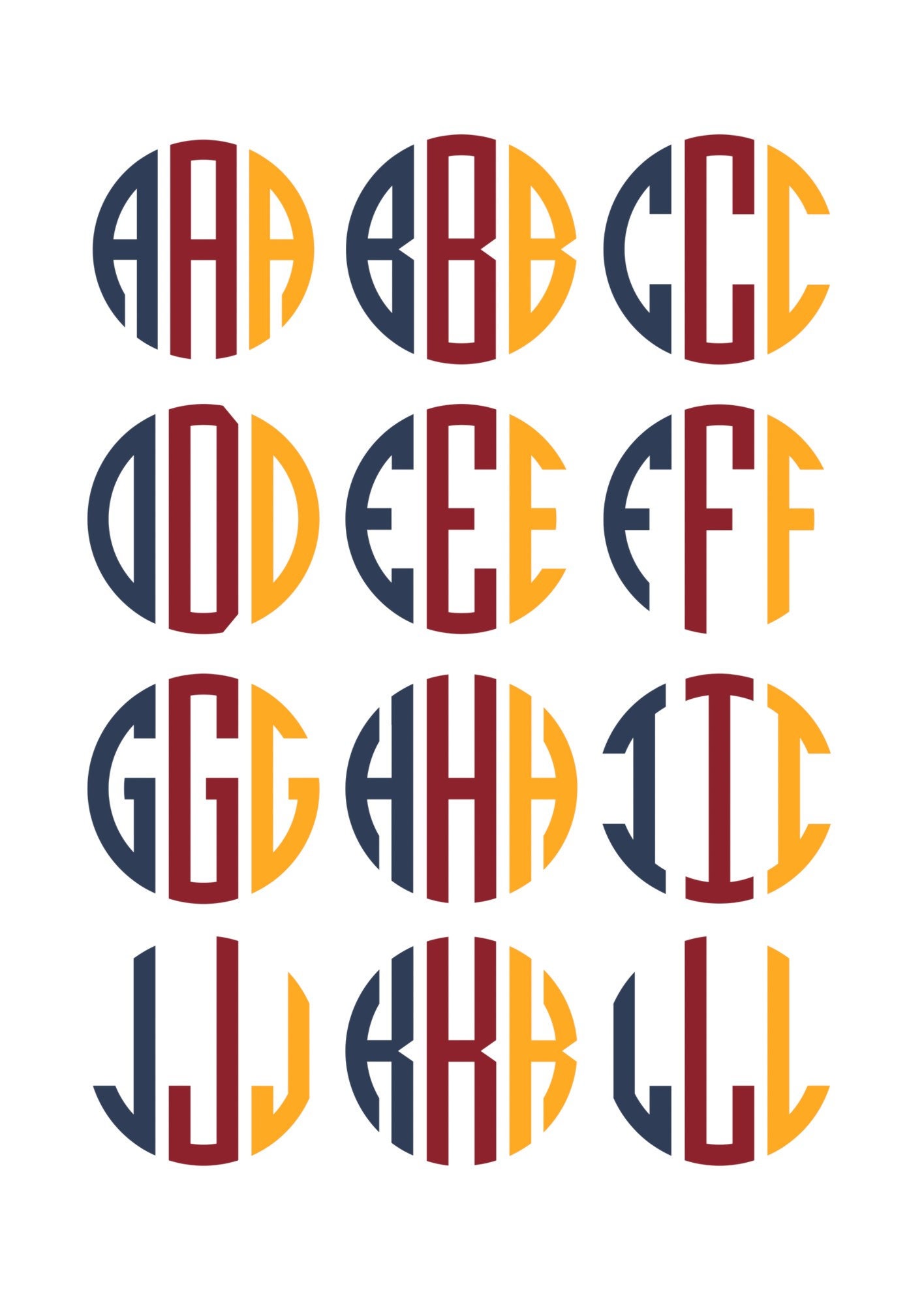 Round Monogram Svg Monogram Template Circle Monogram - Etsy