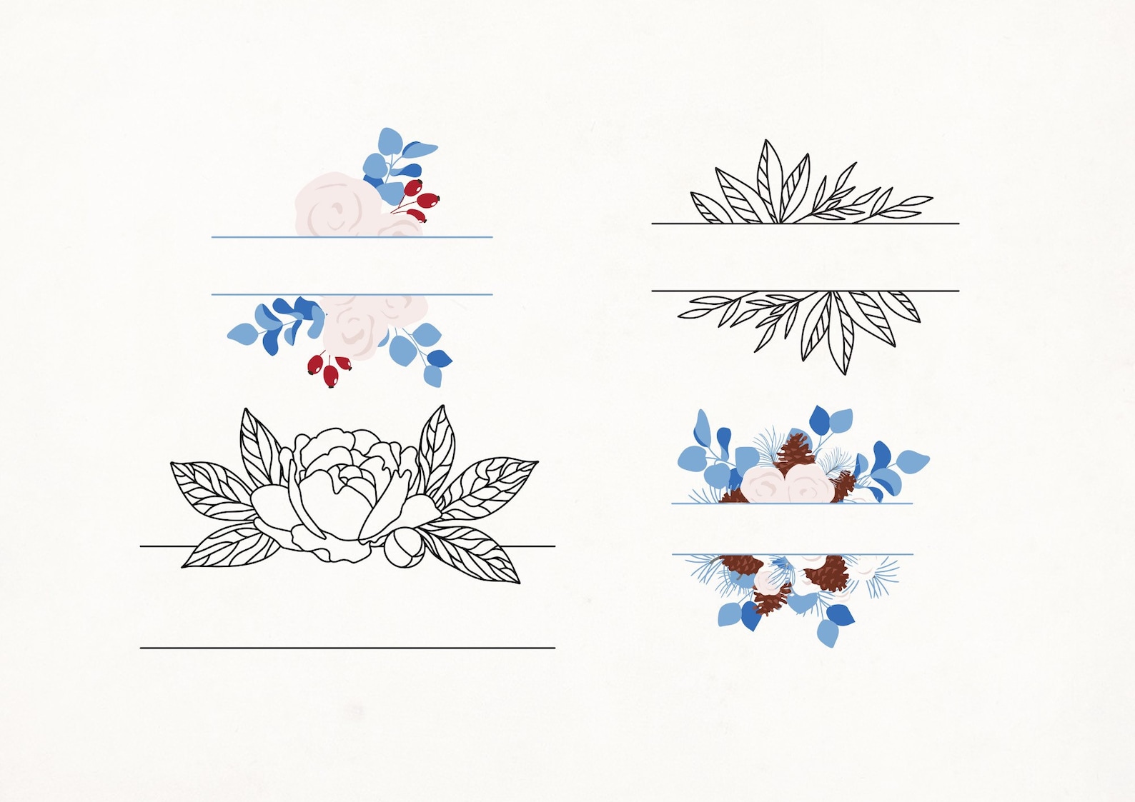 Split Floral Frame Svg Bundle, Floral Edge Svg, Wedding Frame ...