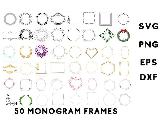 Monogram Frame Svg Bundle, Digital Frame, Rectangular Frame Svg, Floral ...
