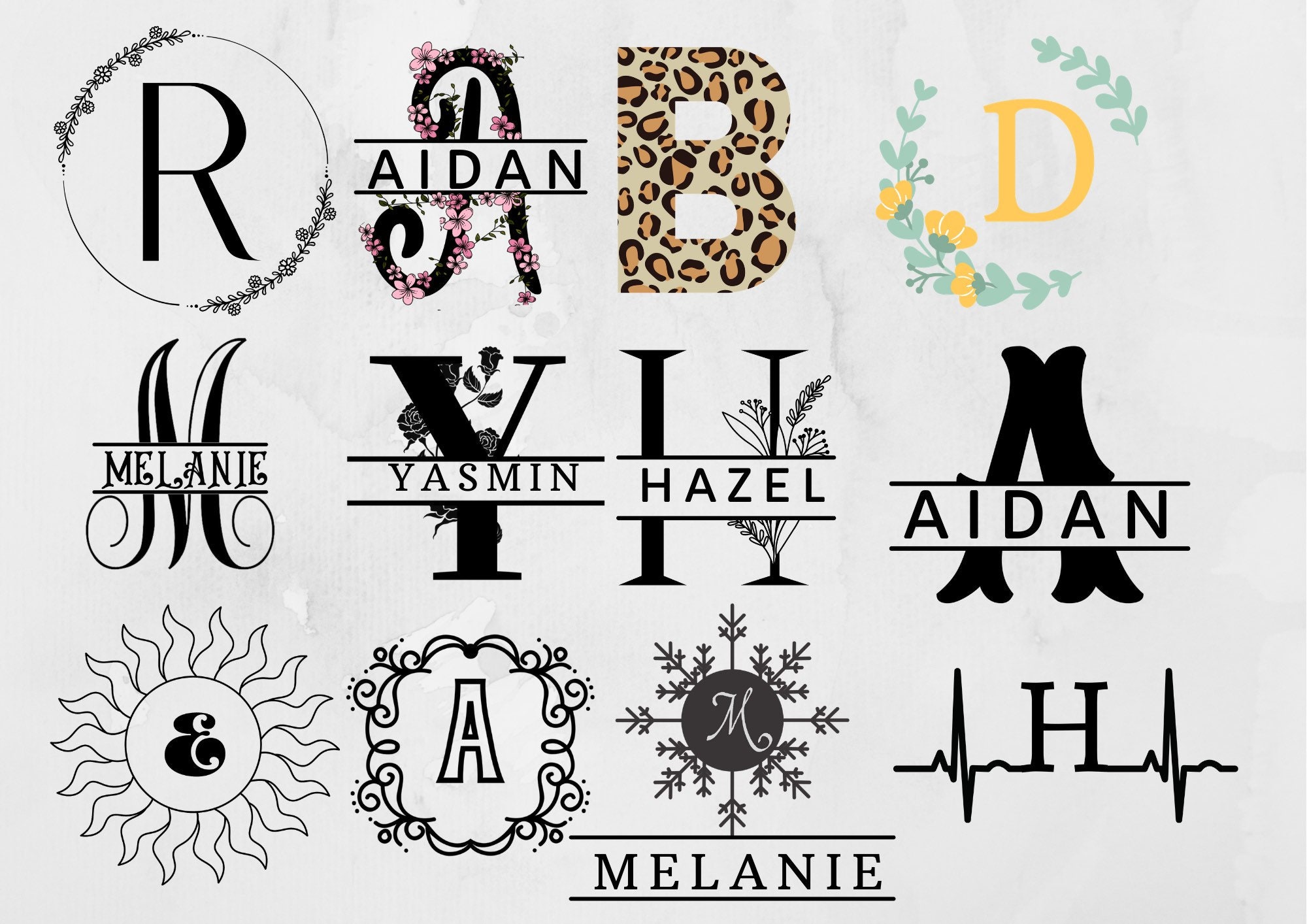 Monogram Svg Bundle Floral Monogram Svg Split Monogram Svg - Etsy