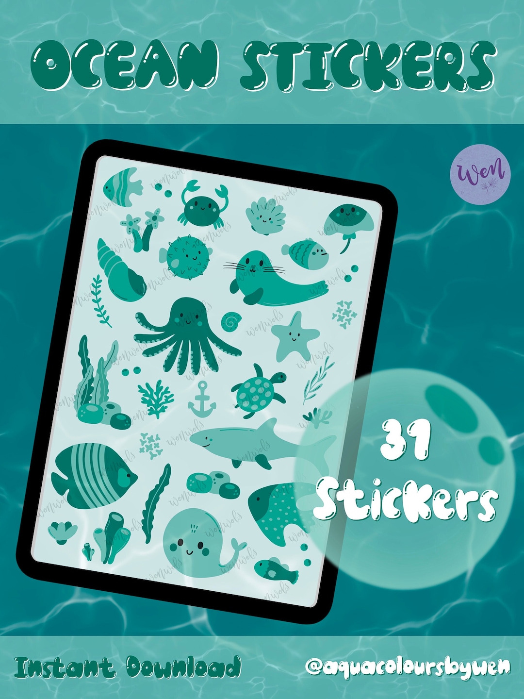 Sea Animals Clipart Sea Animals Digital Stickers Fish Digital Stamps ...