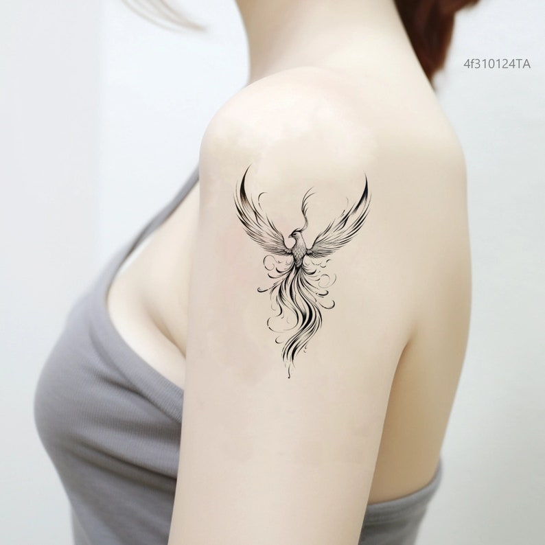 Phoenix Temporary Tattoo-tattoo Art-minimalist Tattoo-bird Tattoo-temporary Tattoo Set-tattoo ...