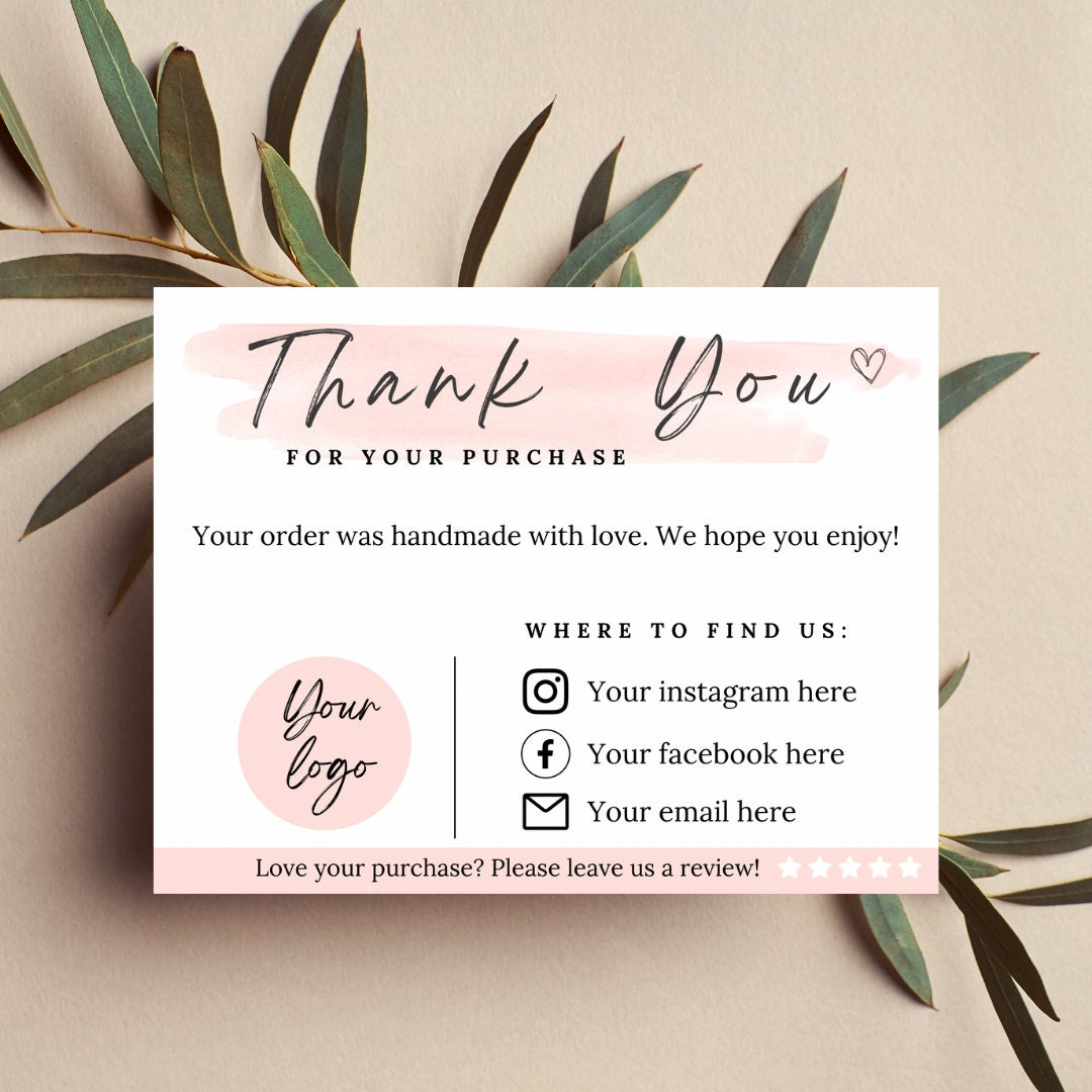 Editable Business Thank You Card Printable Thank You for Your Purchase ...