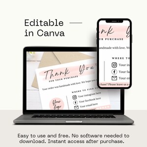 Editable Business Thank You Card Printable Thank You for Your Purchase ...