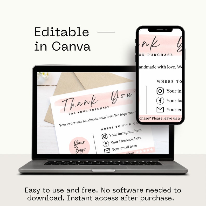 Editable Business Thank You Card Printable Thank You for Your Purchase ...