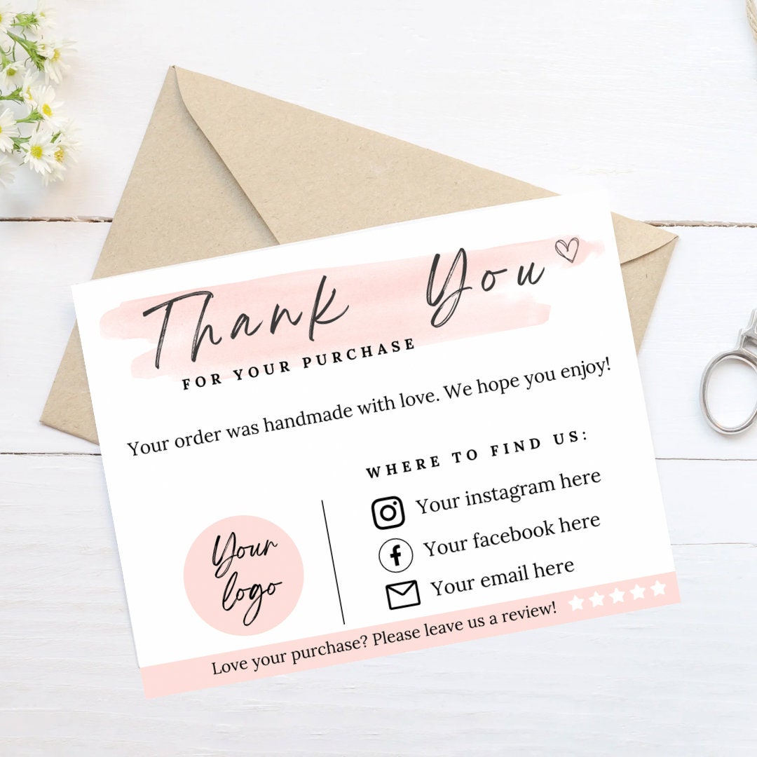 Editable Business Thank You Card Printable Thank You for Your Purchase ...