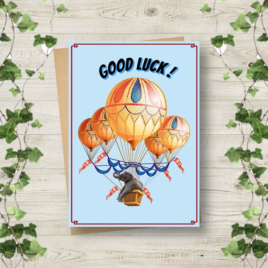 Printable Good Luck Elephant Hot Air Balloon Greeting Card | DIGITAL ...