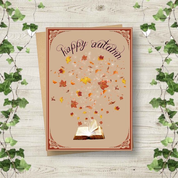 Printable Happy Autumn Magic Book Greeting Card DIGITAL - Etsy