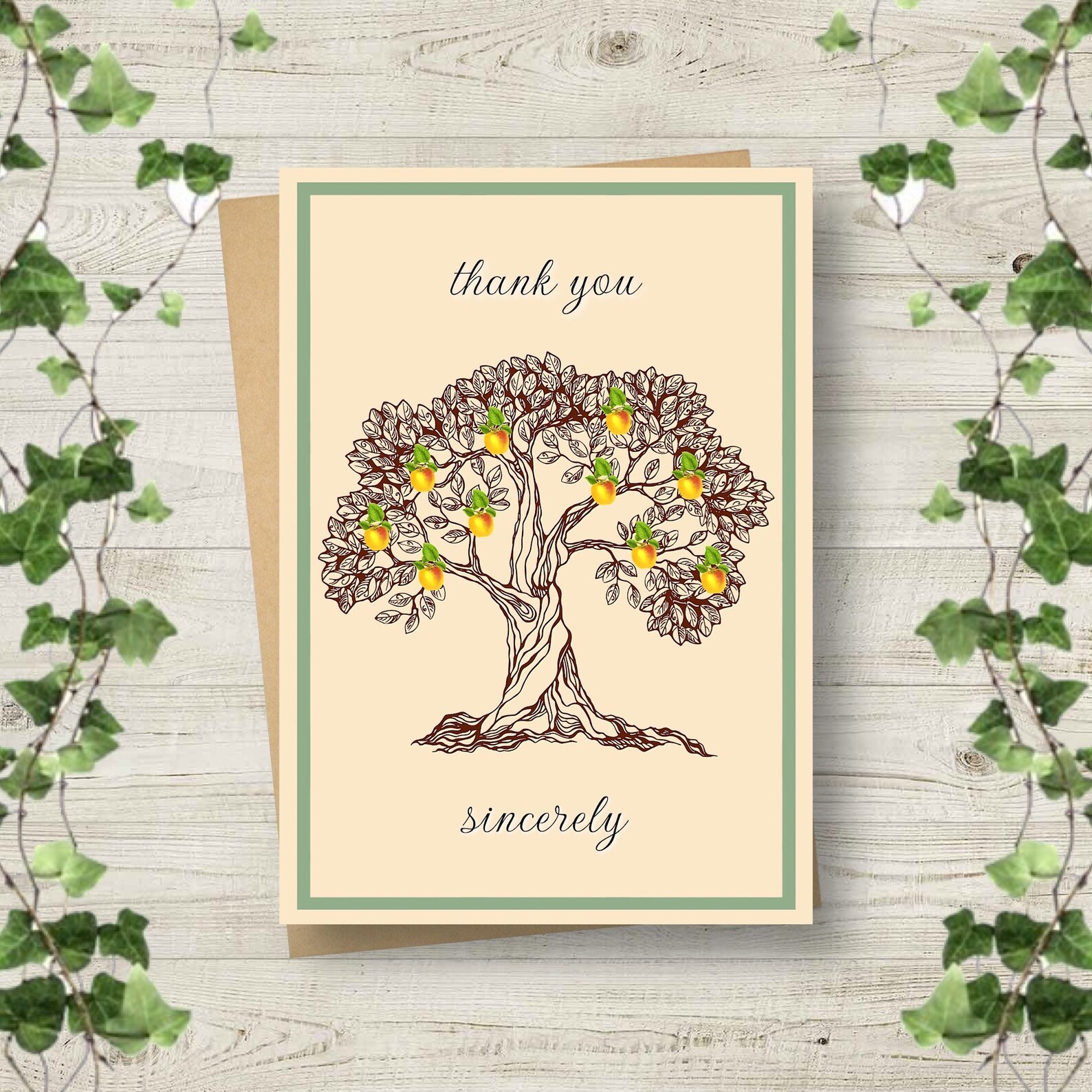 Printable Thank You Sincerely Golden Apple Tree Greeting Card | DIGITAL ...