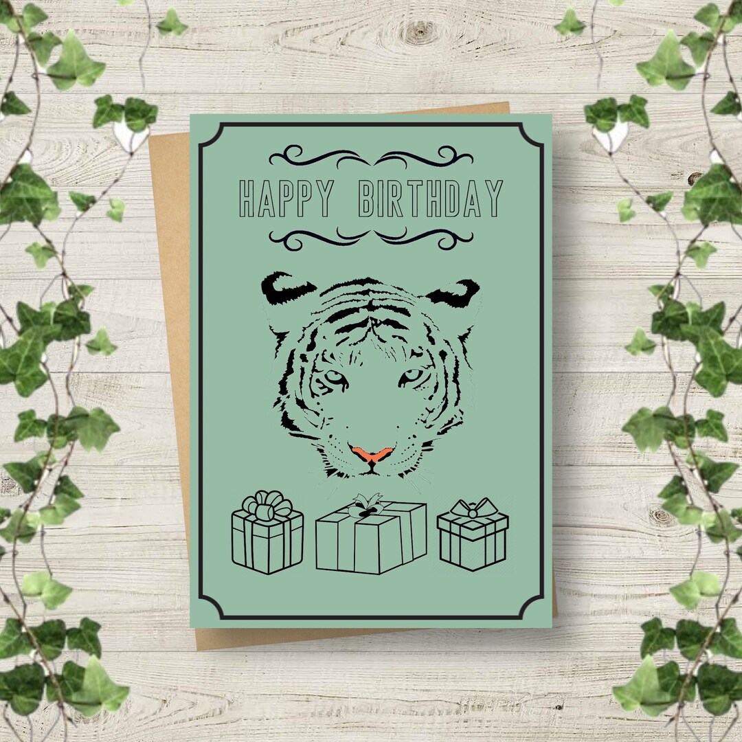 Printable Happy Birthday Tiger Greeting Card | DIGITAL DOWNLOAD - Etsy
