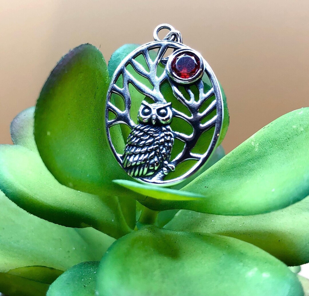 Silver Owl With Ruby CZ Necklace Pendant - Etsy