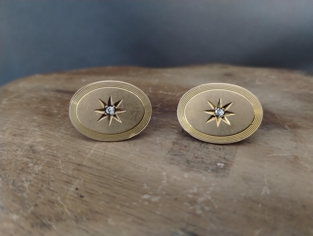 Vintage 14K Yellow Gold Diamond Starburst Cufflinks Whaleback - Etsy