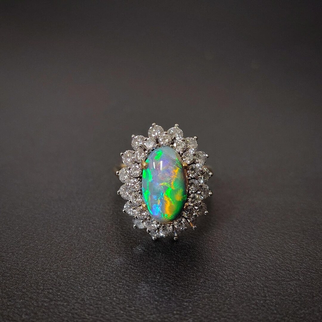 Vintage 14K Gold Lightning Ridge Australian Opal & Diamond Ring - Etsy