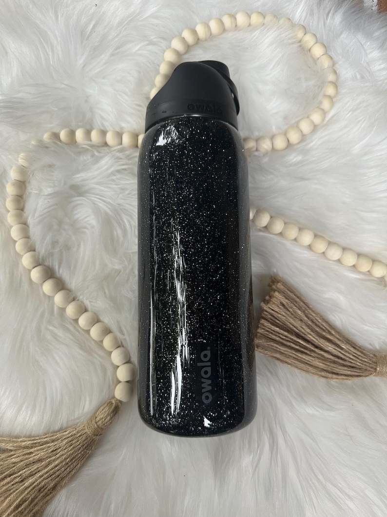 Custom Owala Dark Dark Freesip Water Bottle With Black Glitter. Made to ...