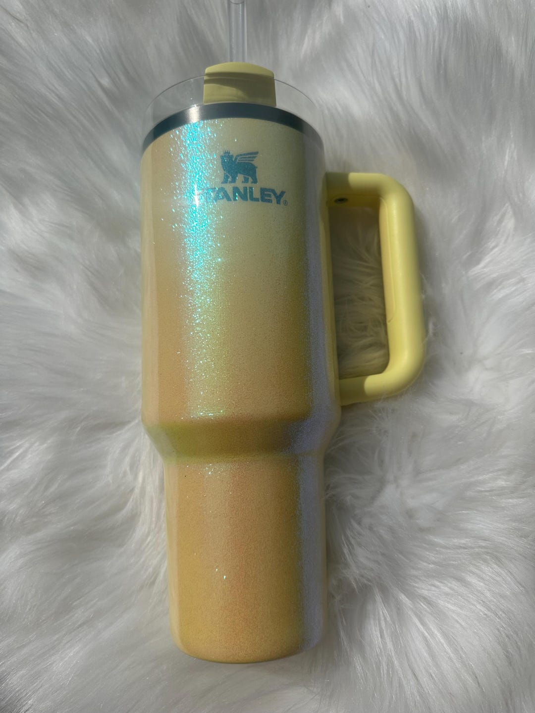 Authentic Lemonade Stanley Tumbler With Iridescent Color Shift Glitter ...