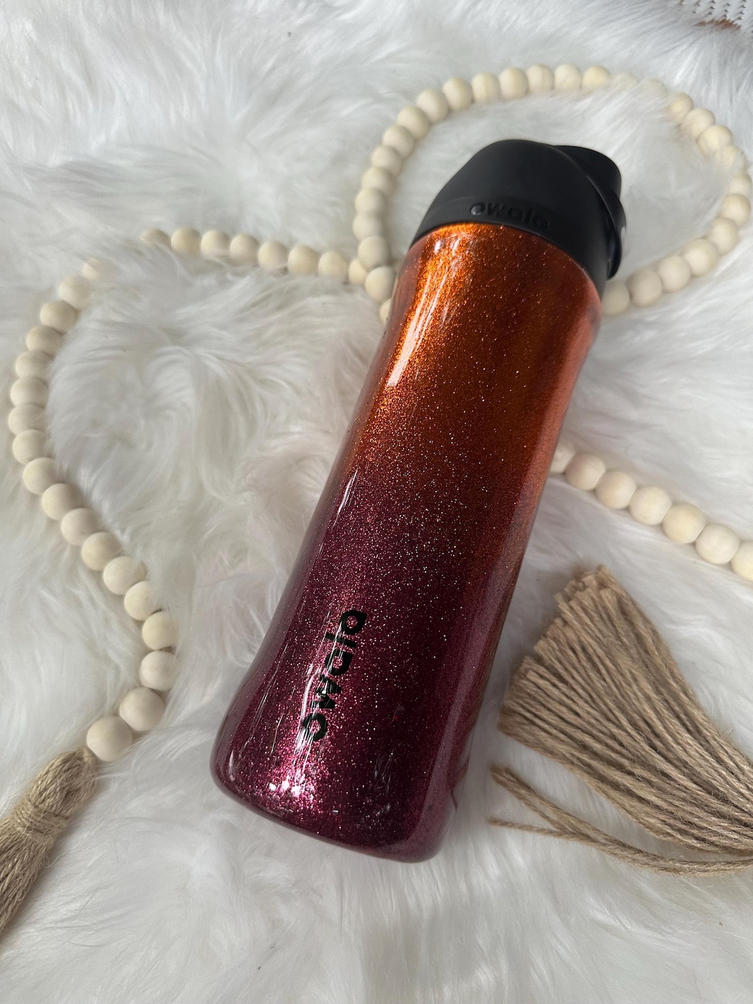 Custom Fire Sunset Owala Dark Dark Freesip Water Bottle With Glitter ...