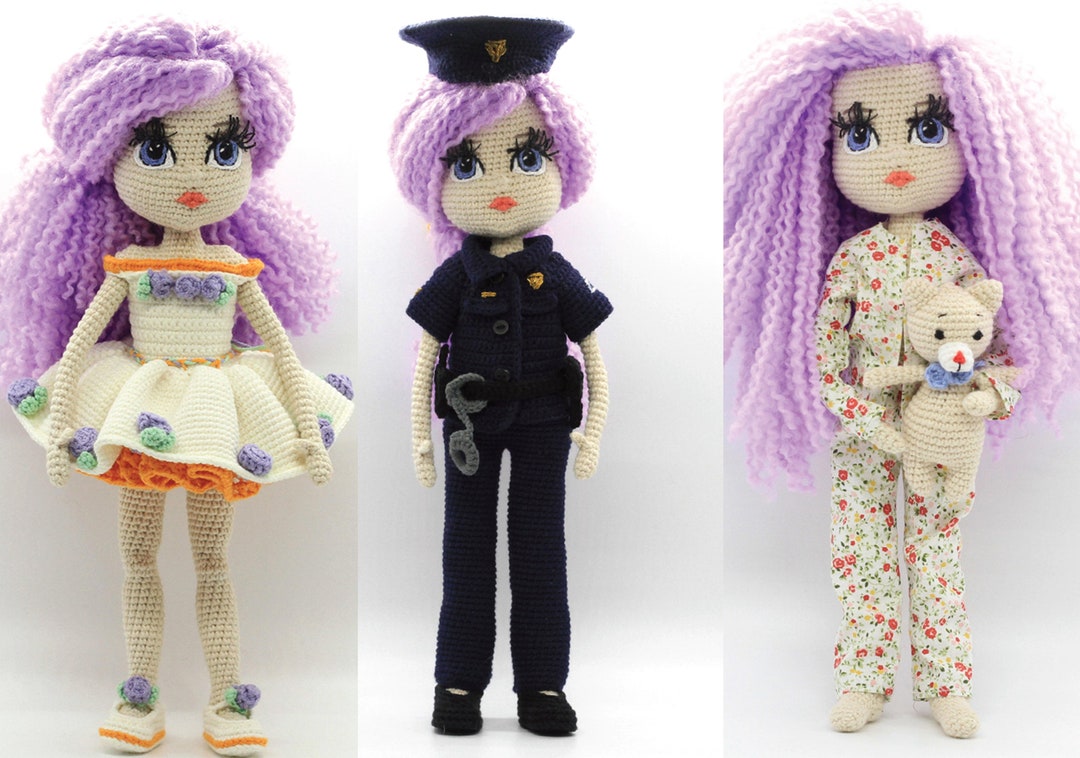 Nora Police Cop Doll Set Amigurumi With A Sleep Buddy and Clothes Rack ...
