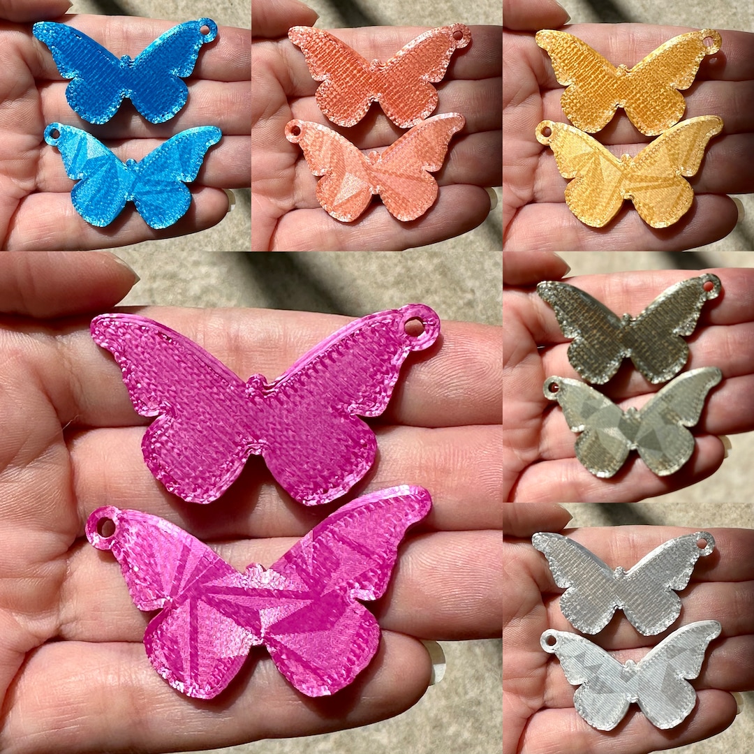2 Blank Butterfly Key-chains for Bling Art 3D Ornamental Charm Back ...