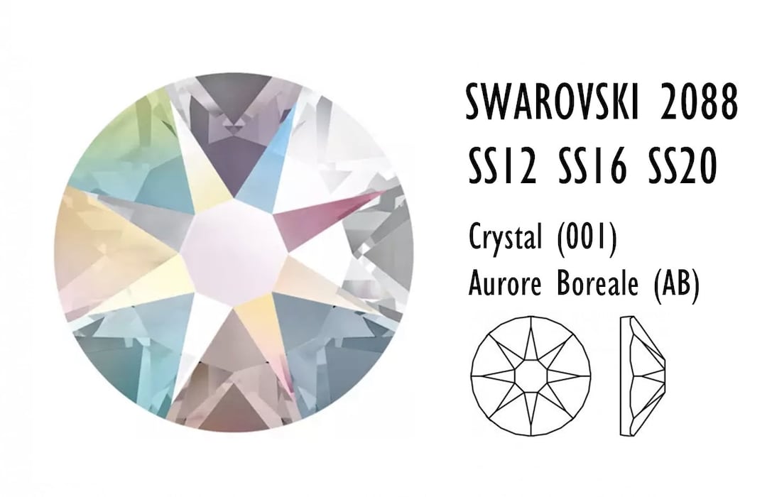 Swarovski 2088 Cut Crystal AB Flat Back Rhinestones SS12 (3.2-3.0mm) SS16 (3.8-4.0mm) SS20 (4.6 ...