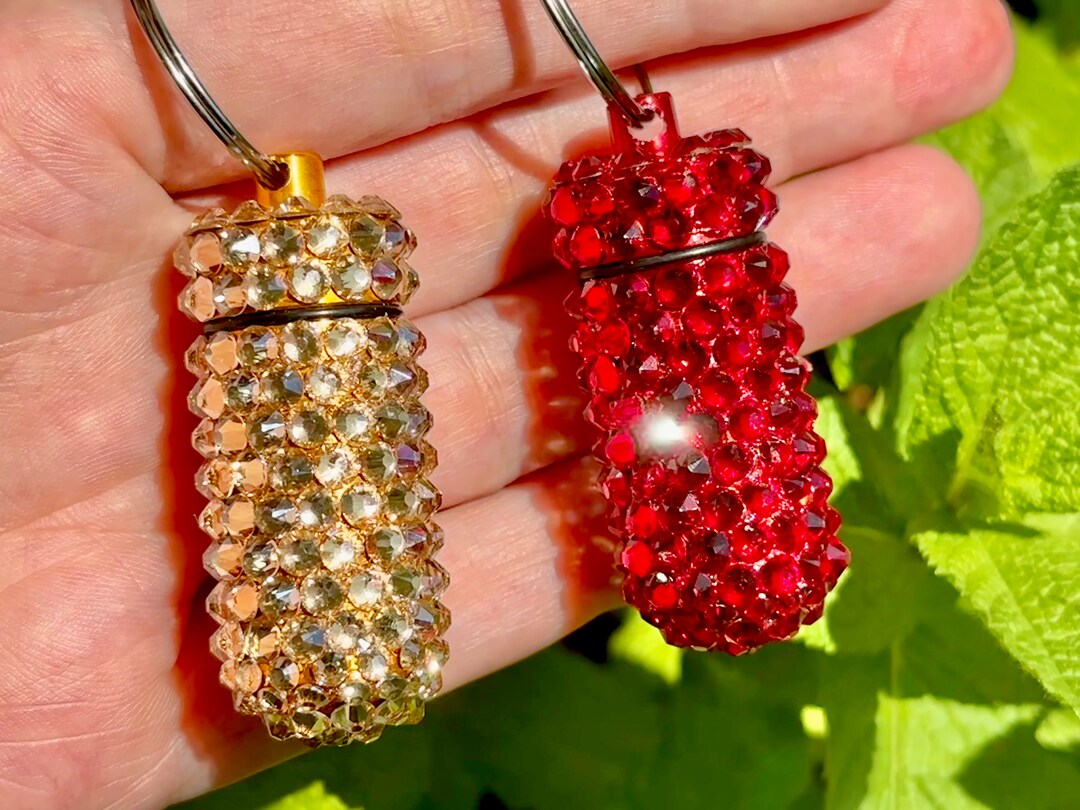 Luxury Pill Box With Swarovski Crystals Pill Case Golden Shadow or Red ...