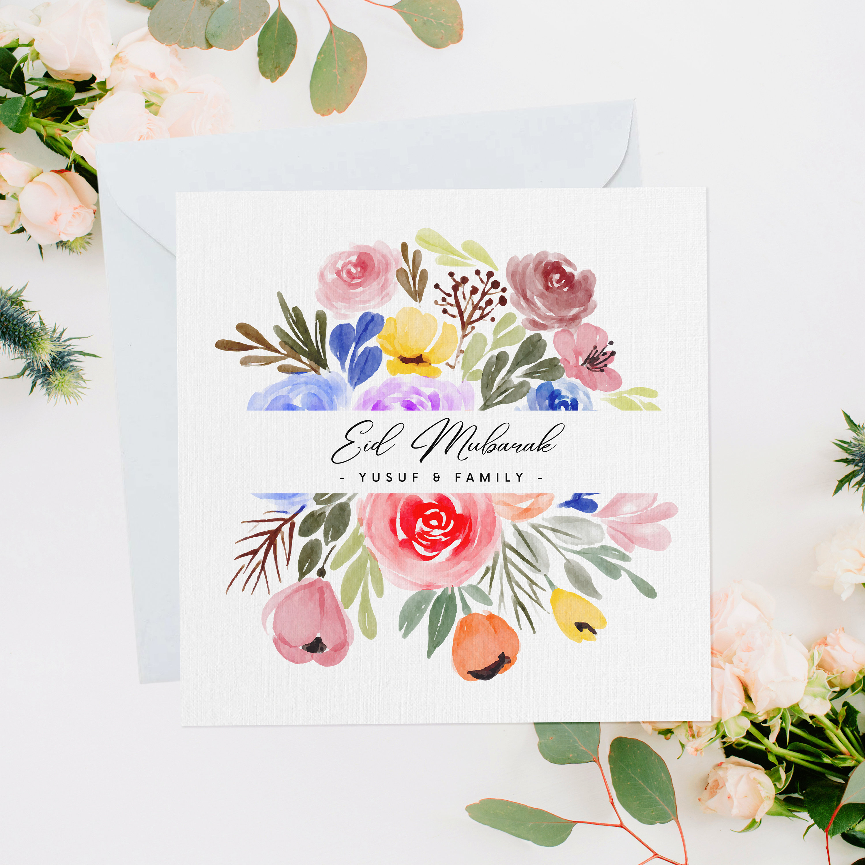 Personalised Eid Mubarak Flowers Greeting Card Eid Card Eid - Etsy