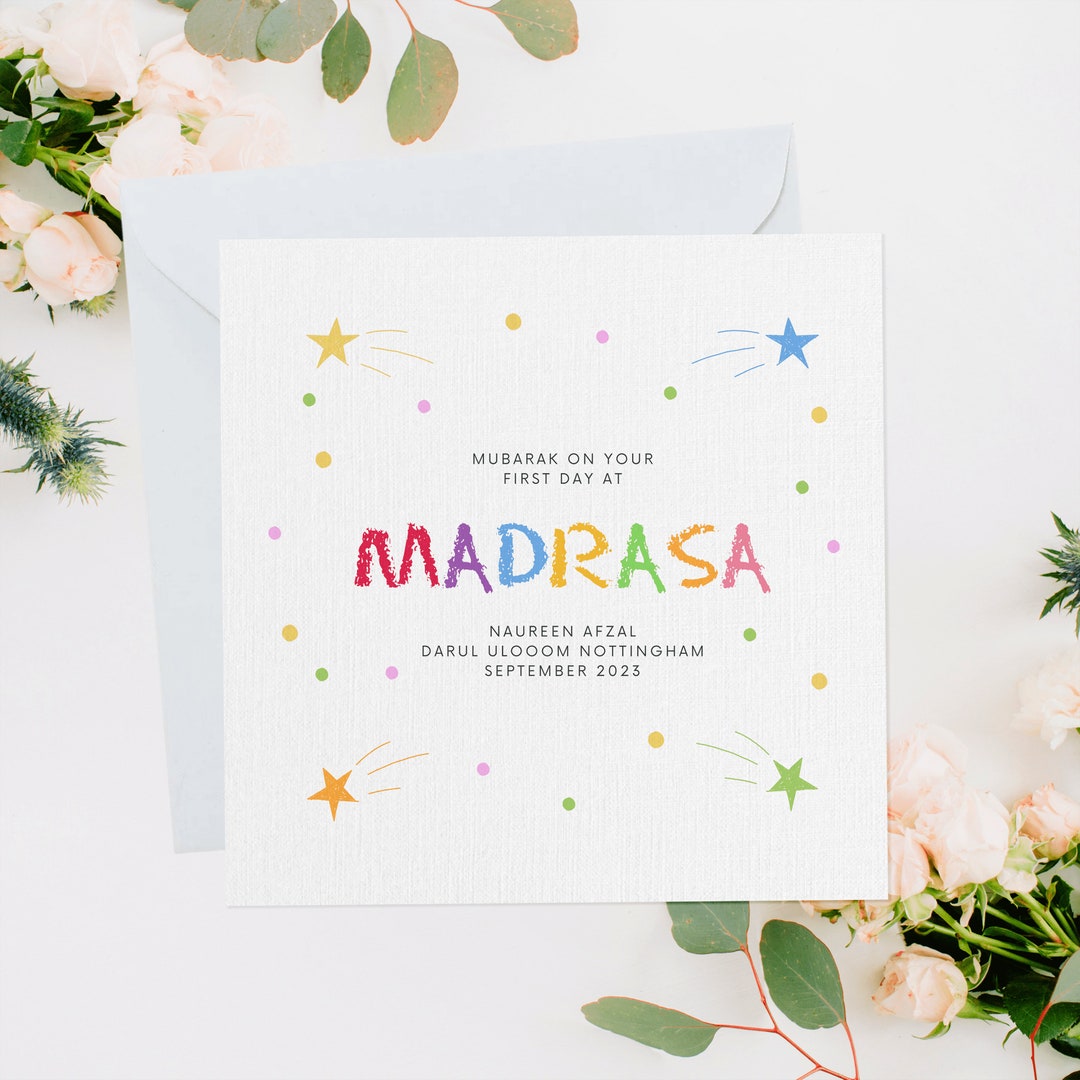 Personalised First Day at Madrasa, Muslim New School Card, First Day of ...