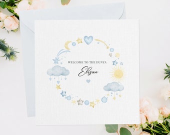 Personalised Muslim New Baby Boy Card, Islamic Congratulations New Baby ...