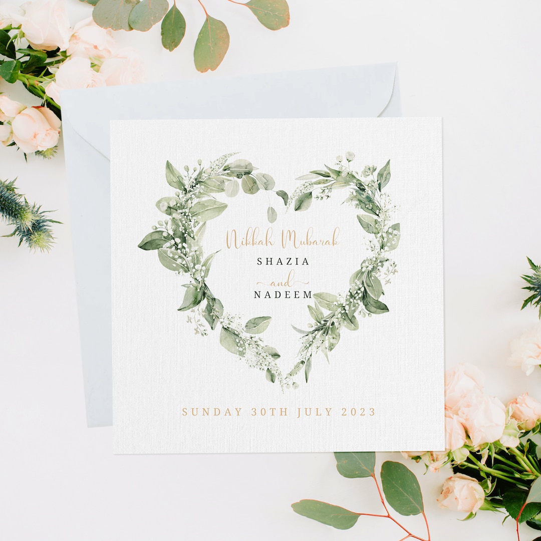 Nikkah Mubarak Card, Luxury Floral Wreath, Wedding Card, Nikkah Gift ...