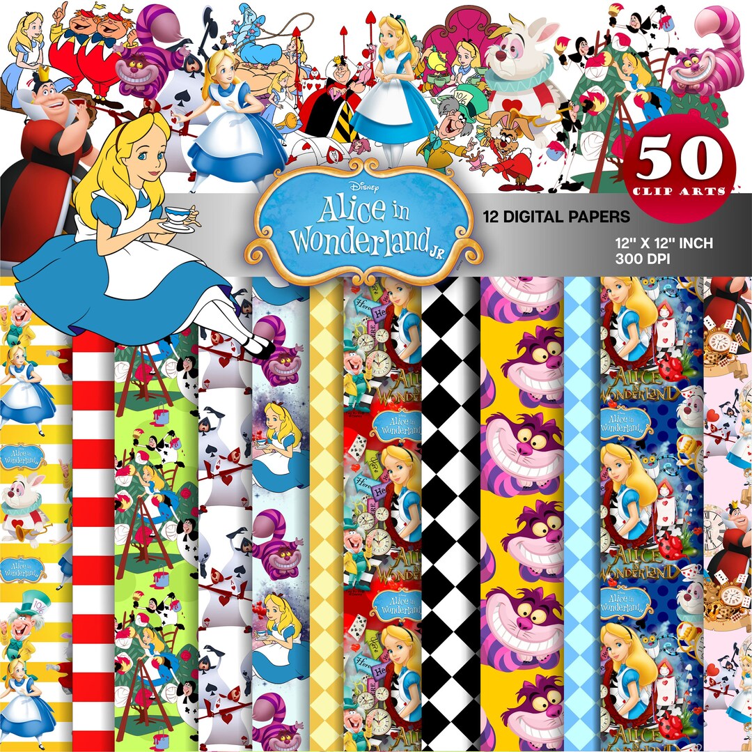 Alice in Wonderland Digital Paper With Clipart Digital Download ...