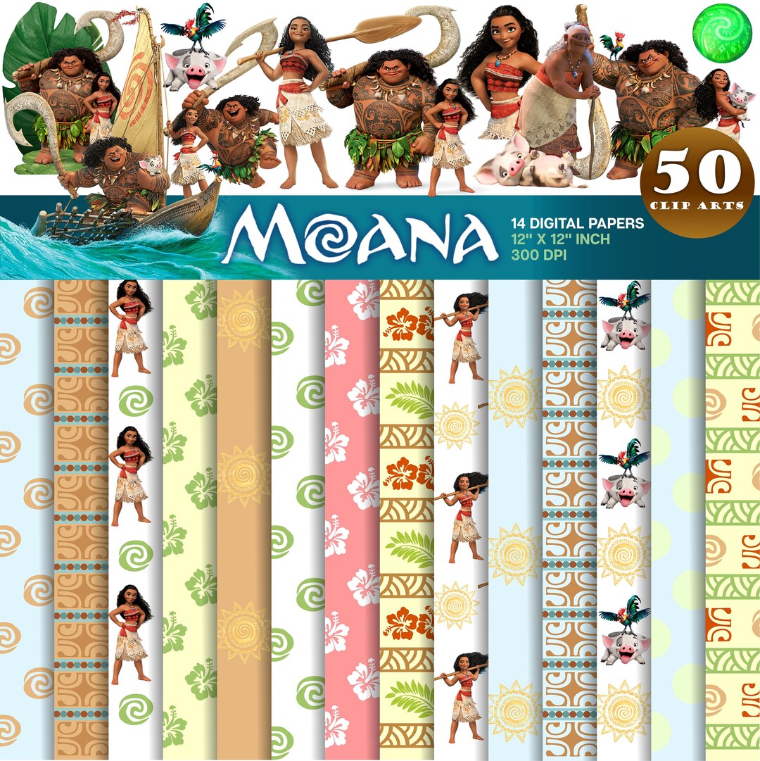 Digital Papers Moana Clipart PNG Scrapbook Pacific Princess Party Theme ...