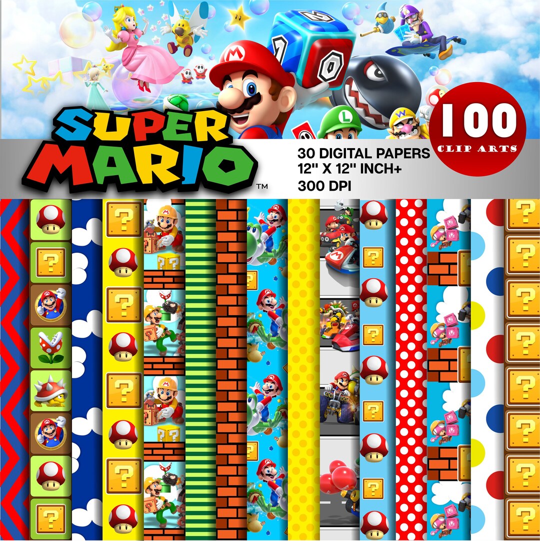 Super Mario Kart Digital Paper, Super Mario Kart Canvas, Super Mario ...