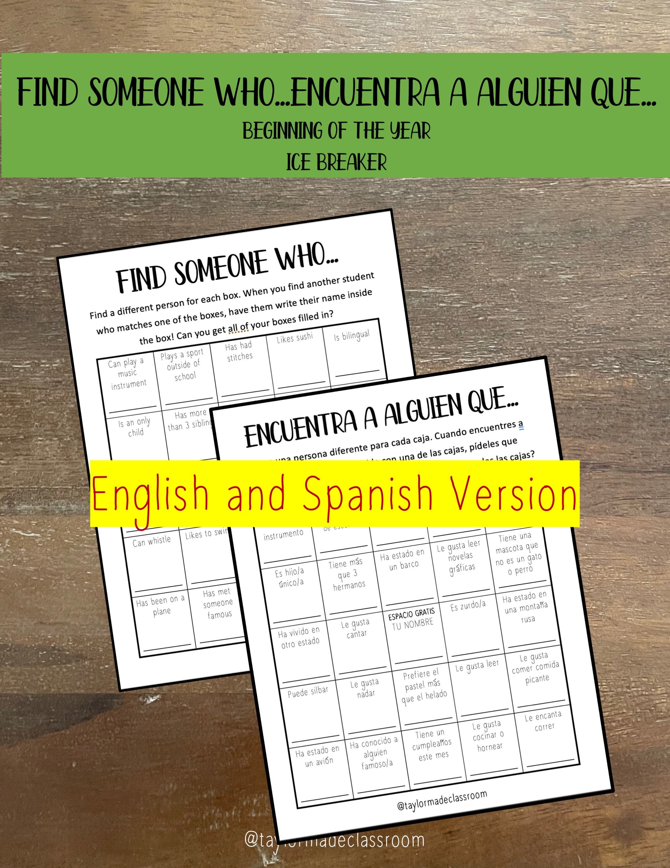 INSTANT DOWNLOAD Find Someone Who/ Encuentra a Alguien Que English ...