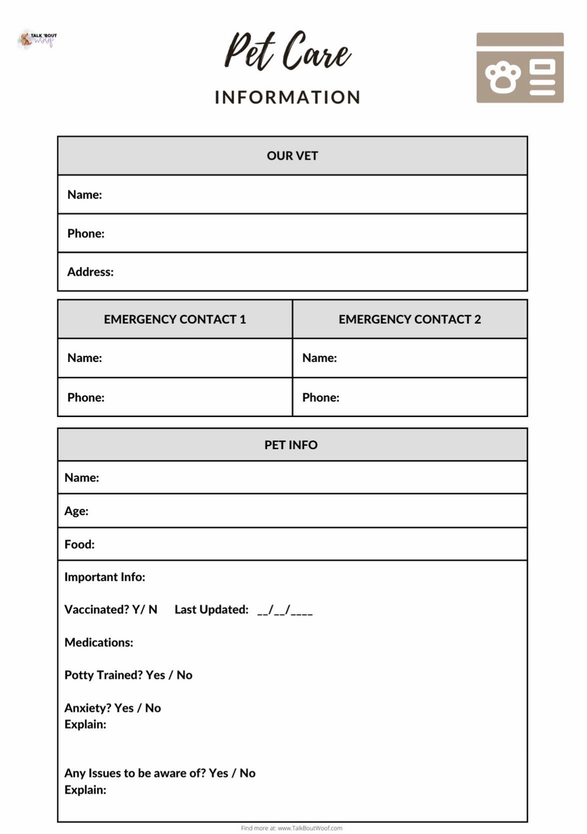 Pet Planner Printable, Pet Preventatives Tracker, Pet Medications, Pet ...