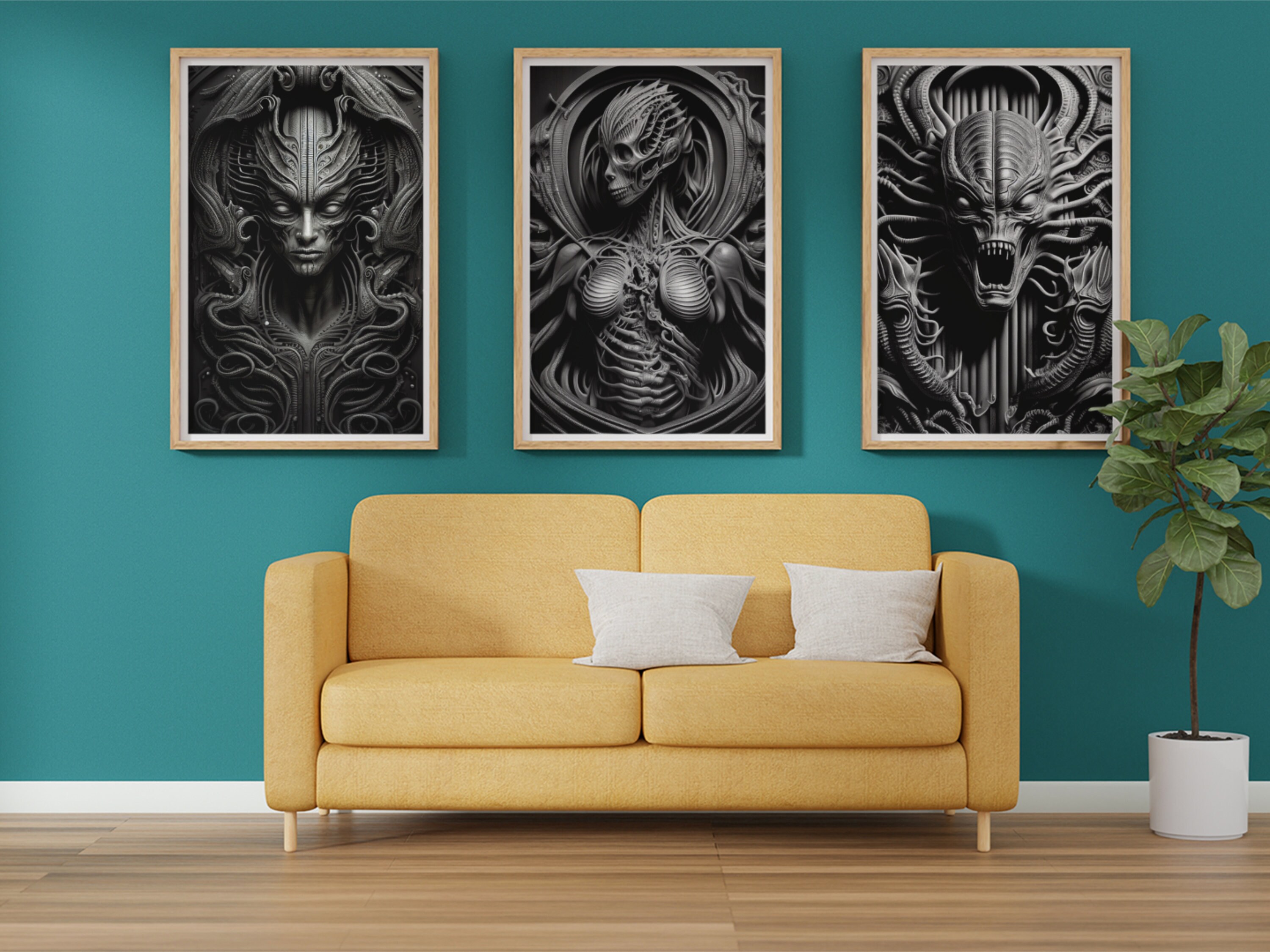 Giger Wall Art | Giger Art Print | Set of 3 Wall Art | Giger Art Prints ...