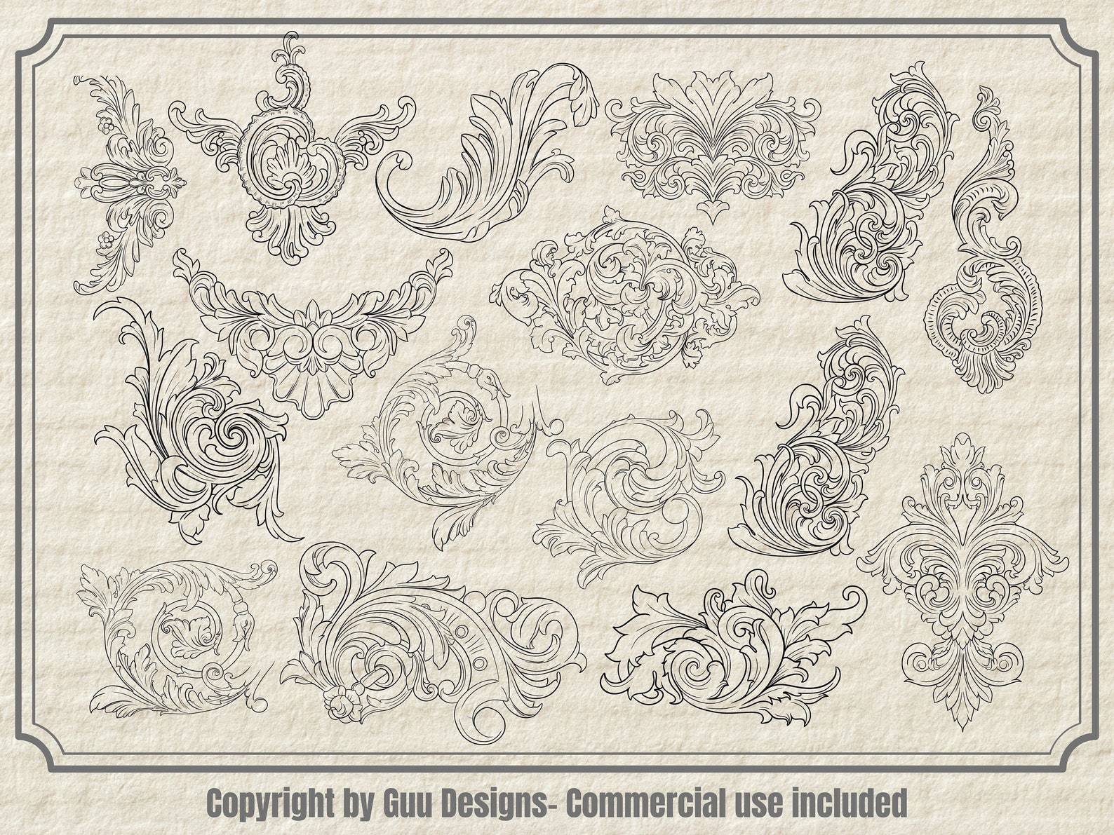 Acanthus SVG Bundle, Acanthus Leaf Sticker, Acanthus Wall Art, Baroque ...