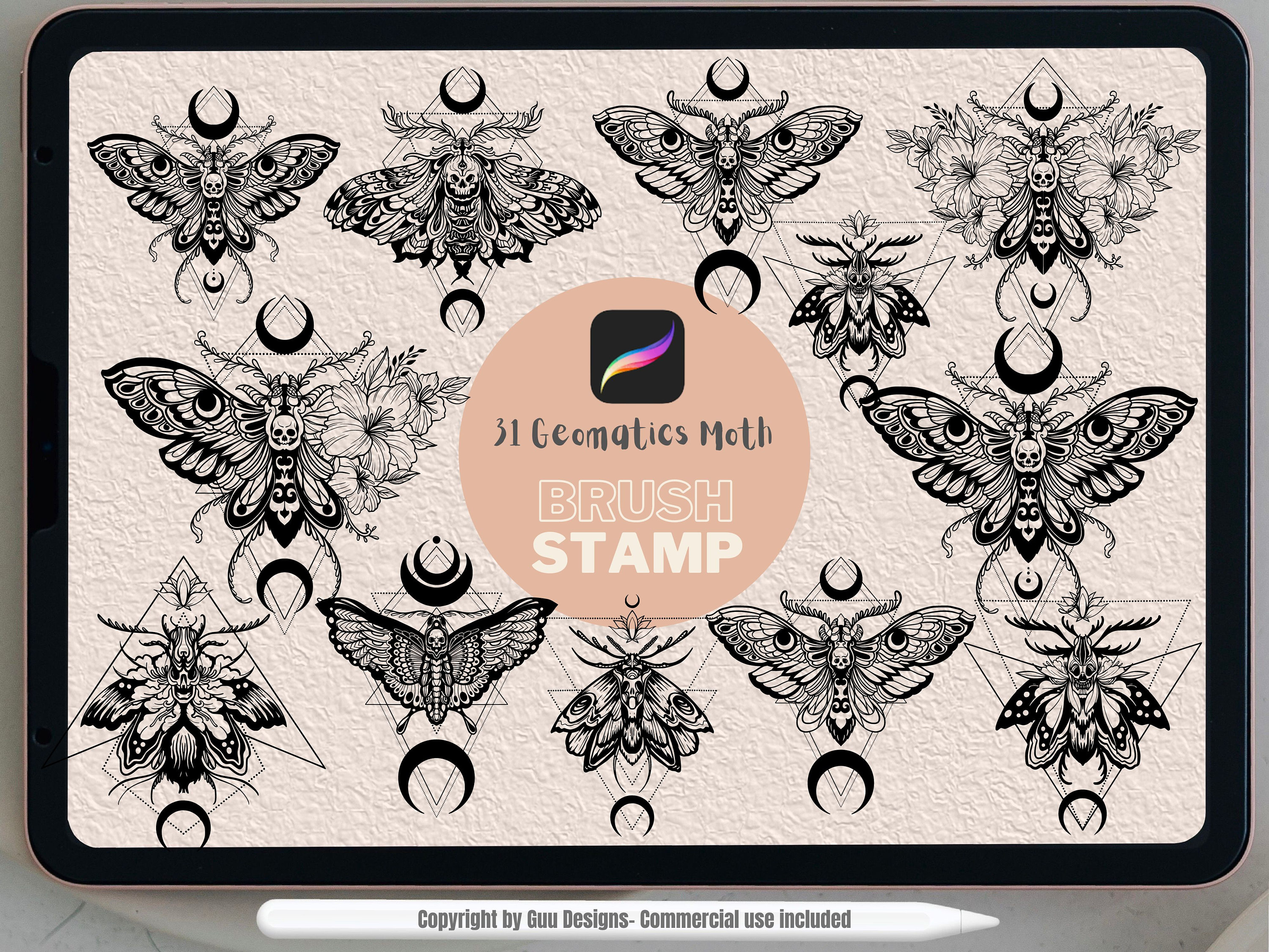 Moth Stamps, Death Moth SVG, Moth Wings, Death Head Moth, Celestial ...